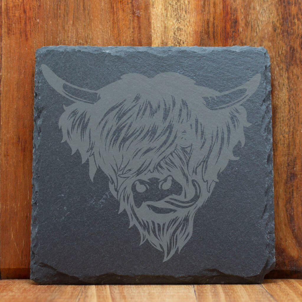 Highland Cow Slate Coaster - 3D Name Tags